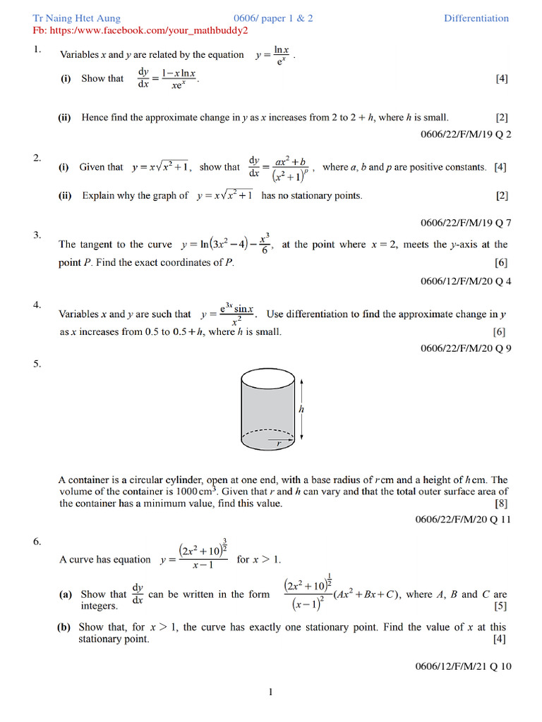 Differentiation Paper 1 and 2 | PDF