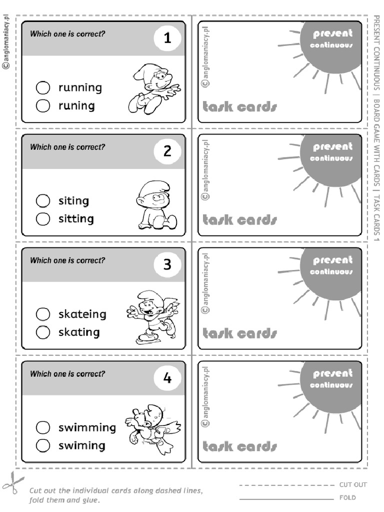 Grammar Games Present Continuous Board Cards C | PDF