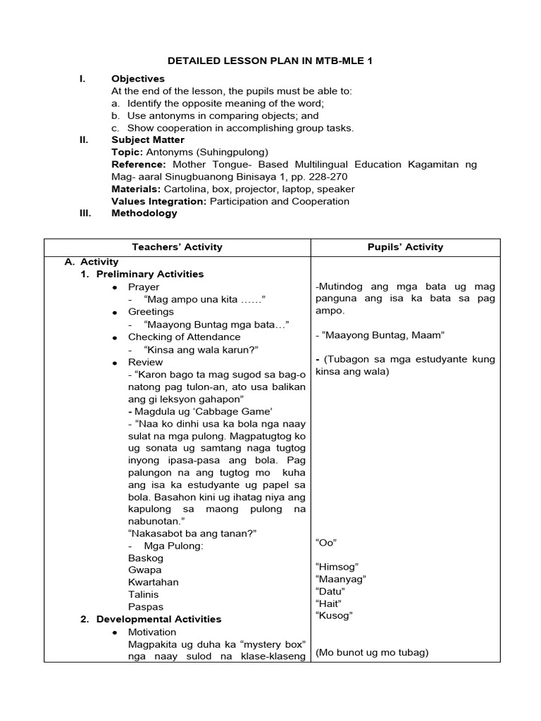Detailed Lesson Plan in MTB1 | PDF