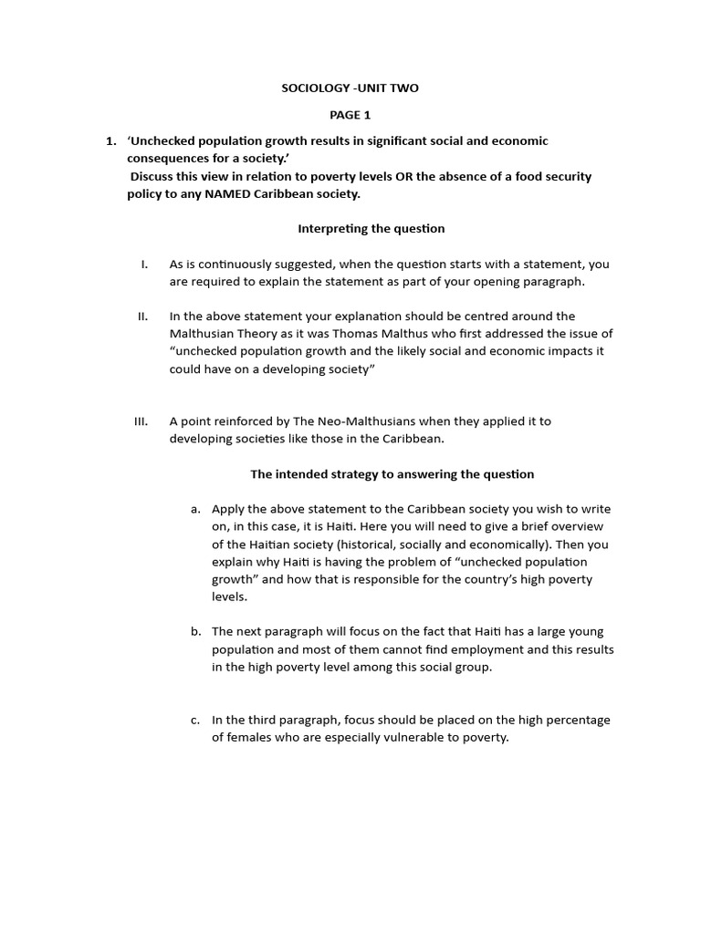 SOCIOLOGY UNIT 2 Answering Past Paper Questions March 2024 | PDF ...