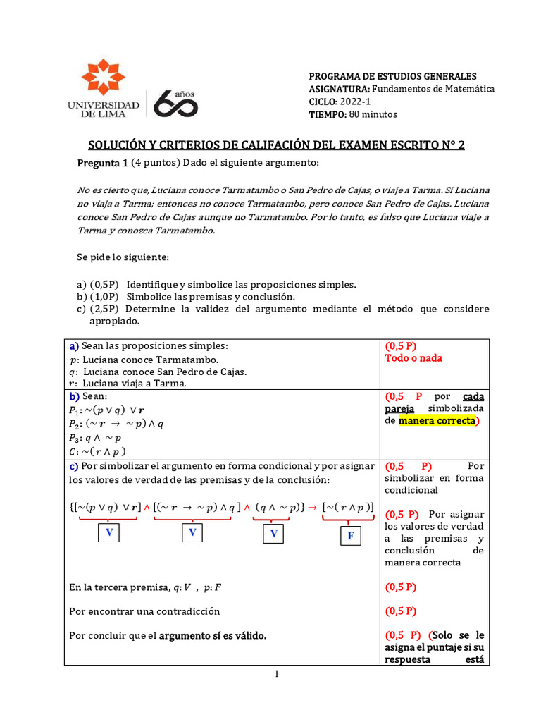 Solucionario EE2 FM 2022-1 | PDF | Argumento | Lógica