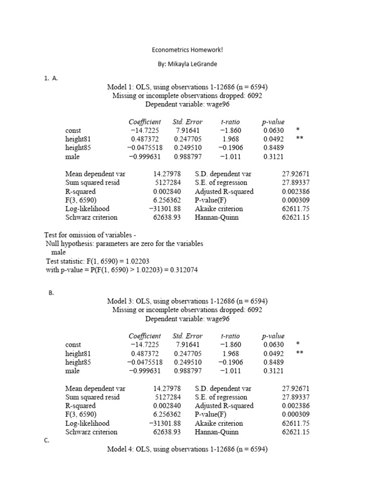 Econ. HWK #4 | Download Free PDF | Coefficient Of Determination ...