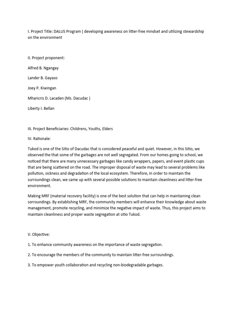 MRF Project Proposal | PDF | Waste | Waste Management