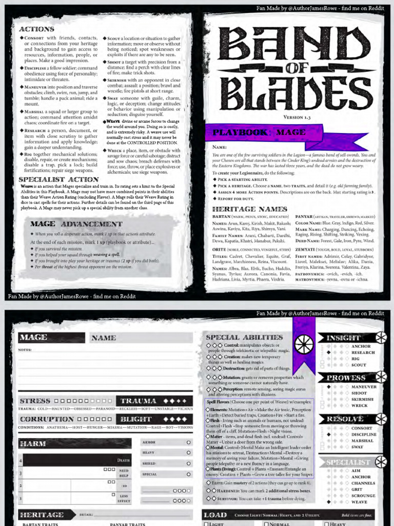 Band of Blades Mage Playbook | PDF