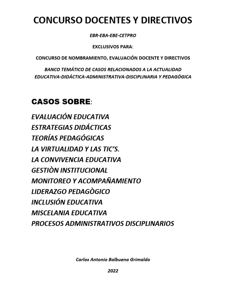 CASUÍSTICA EDUCATIVA CONCURSO DOCENTES Y DIRECTIVO Proyecto | PDF ...