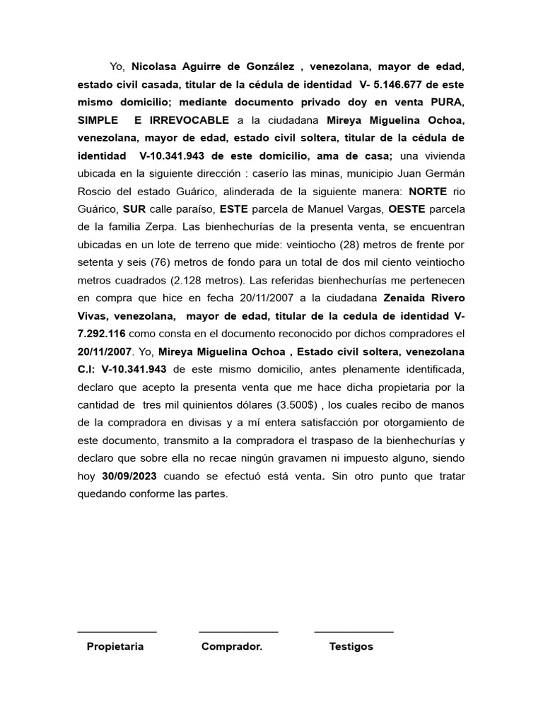 Mireya Compra y Venta) | PDF