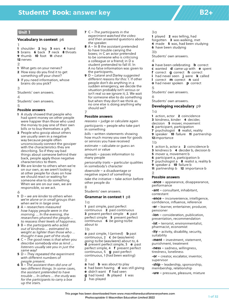 Students Book Answer Key | PDF | Grammatical Tense | Linguistics