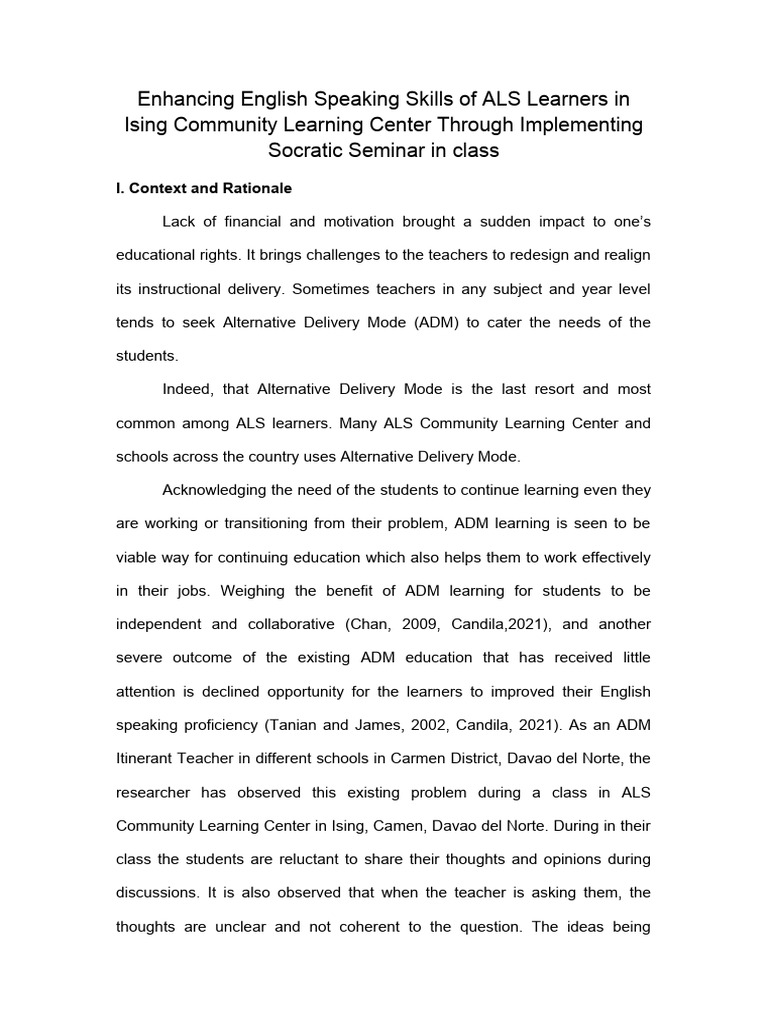 Enhancing English Speaking Skills of ALS Learners | PDF | Learning | Literacy