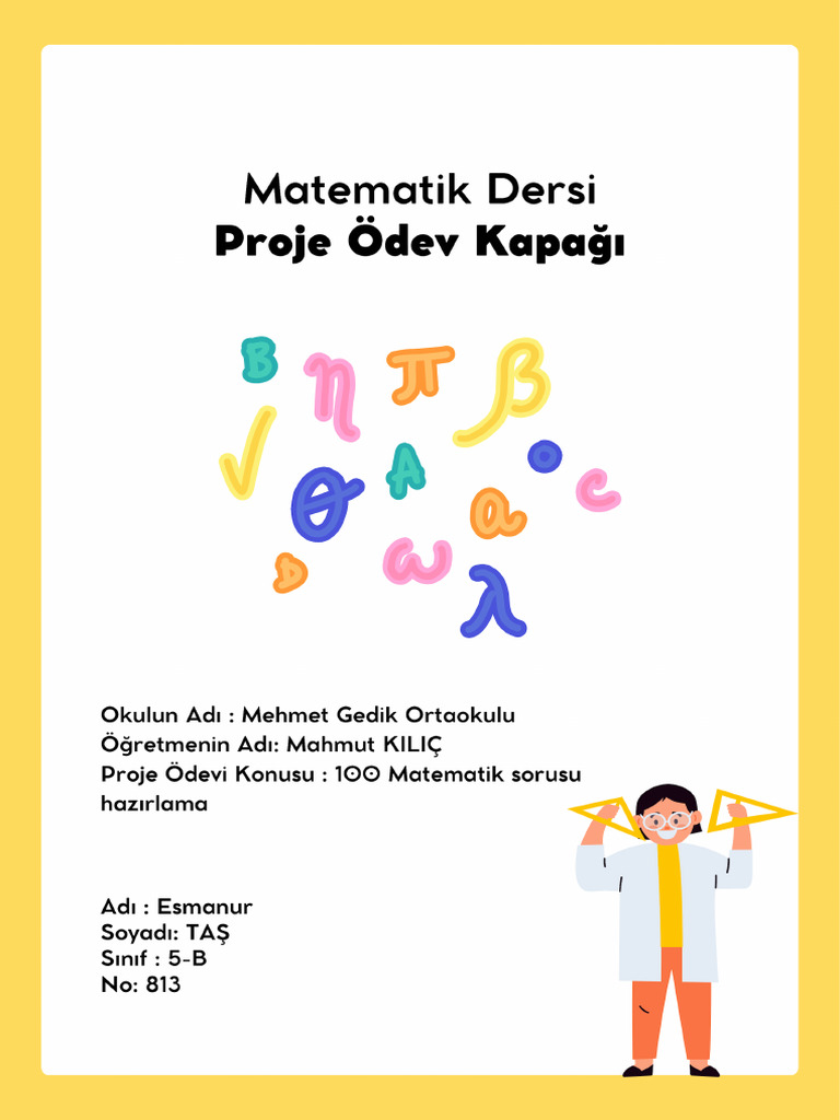 Matematik Dersi Proje Ödev Kapağı Sarı Ve Minimalist | PDF