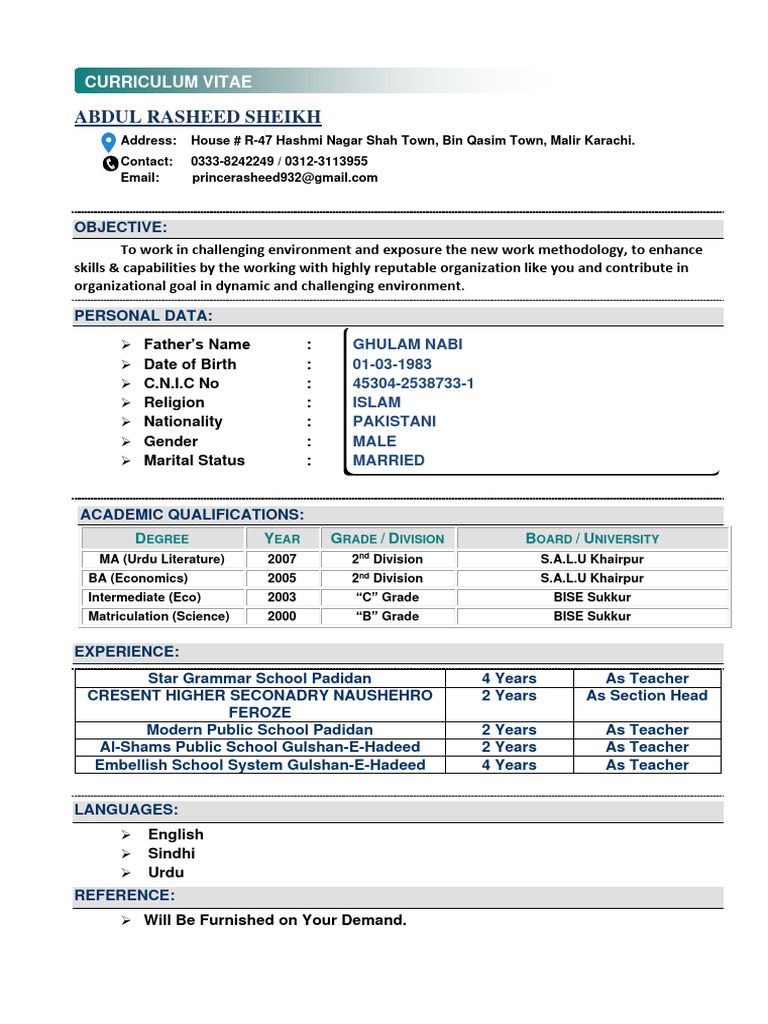 Abdul Rasheed CV | PDF