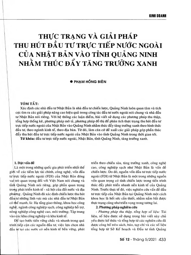 Thu hút FDI của Nhật vào Quảng Ninh thúc đẩy tăng trưởng xanh | PDF