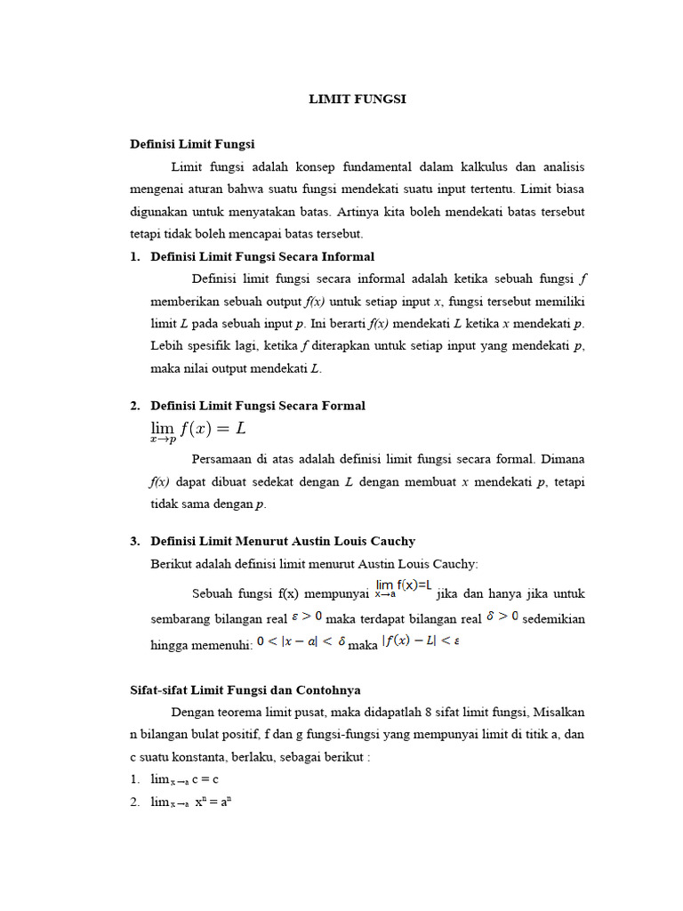 LIMIT FUNGSI Definisi Limit Fungsi | PDF | Metode & Bahan Ajar | Sains ...