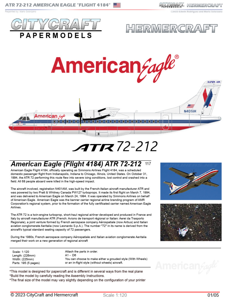 Papercraft ATR 72-212 Model Guide | PDF | Aviation | Aircraft