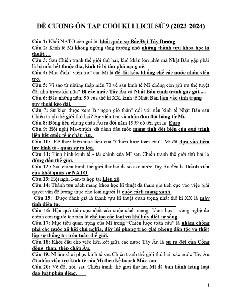 ĐỀ CƯƠNG THI HK1 LỚP 9 | PDF