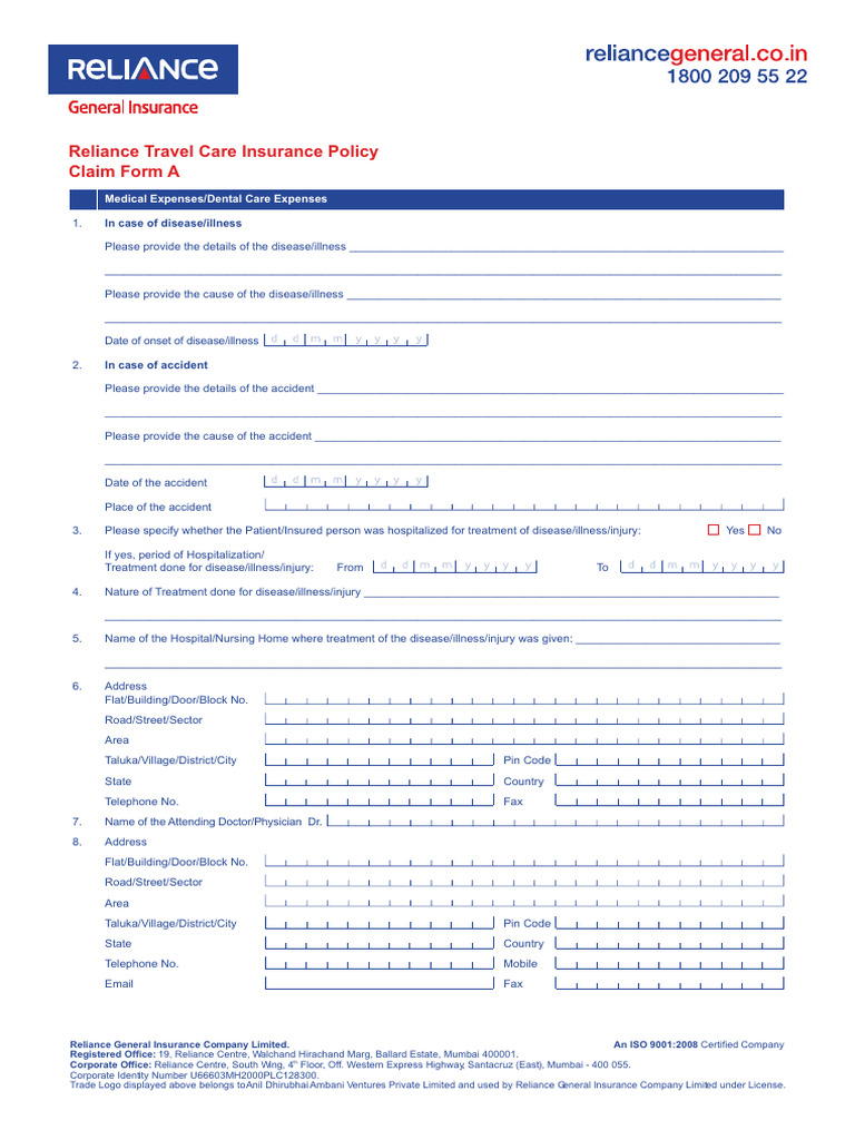 Travel Claim Form A Pdf Physician Hospital