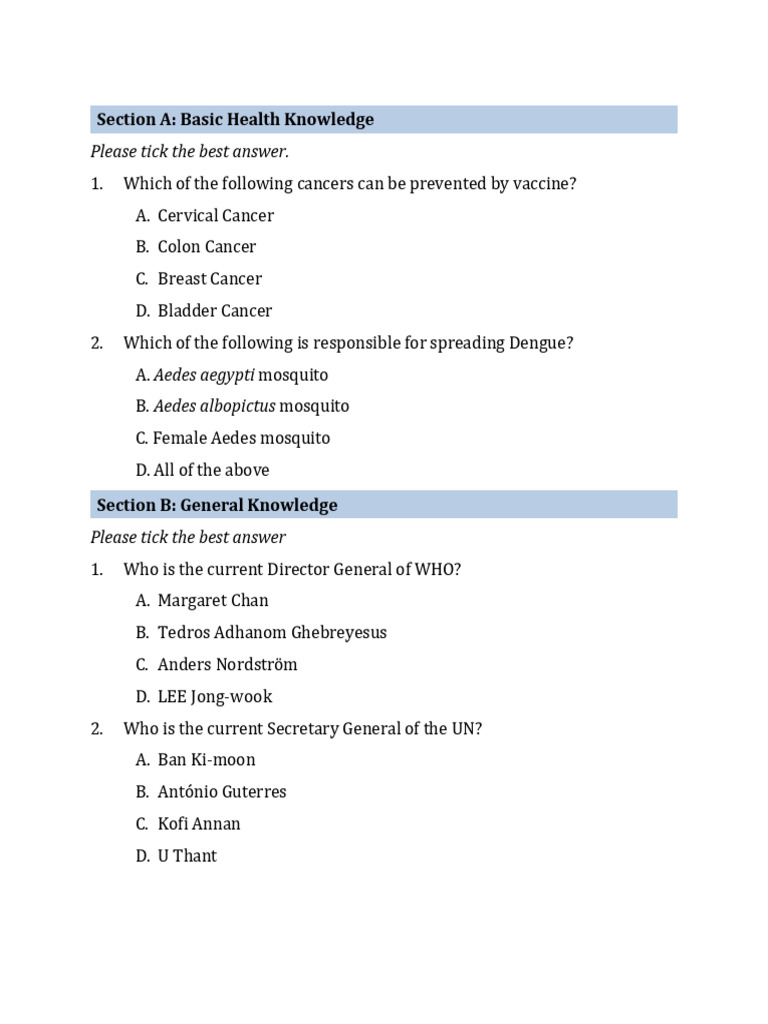 NSU MPH Admission Test Sample Question | PDF