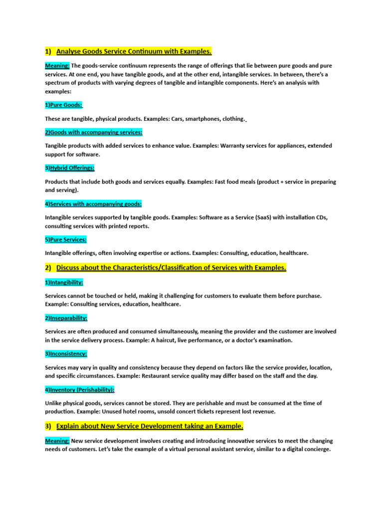 1) Analyse Goods Service Continuum With Examples | PDF | Pricing | Business