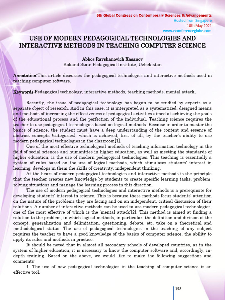 Use of Modern Pedagogical Technologies and Interactive Methods in Teaching Computer Science ...