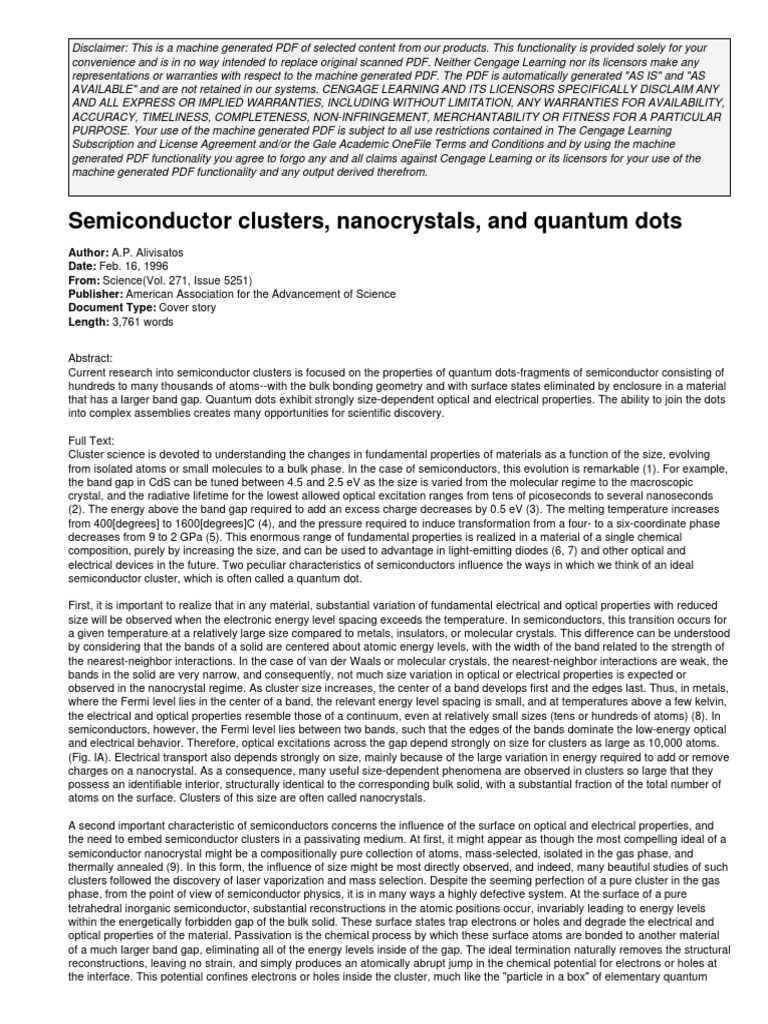 Semiconductor Clusters Nanocry | PDF | Light Emitting Diode | Band Gap