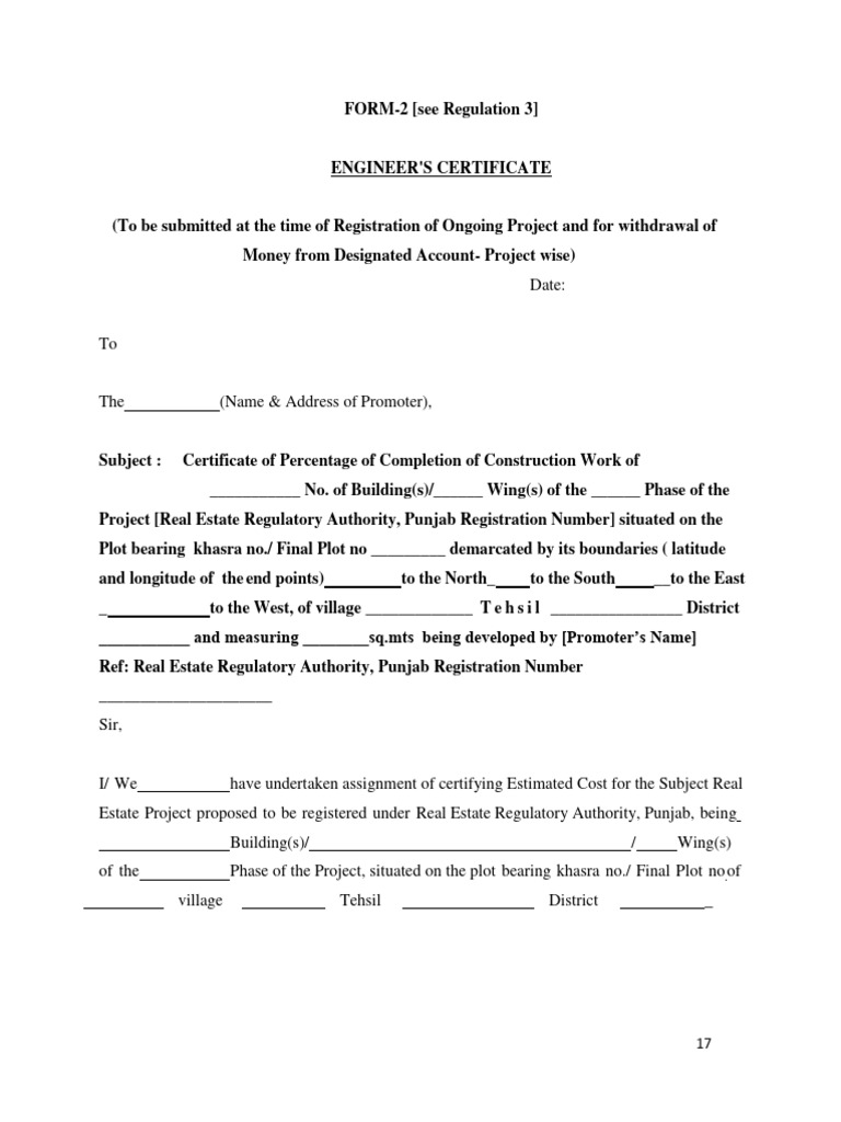 Form 2 Engineer Certificate | PDF | Cost