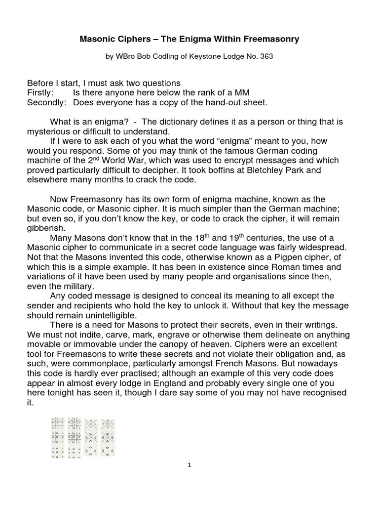 Master Mason Ciphers J A M Paper Submission Pdf Freemasonry Cipher