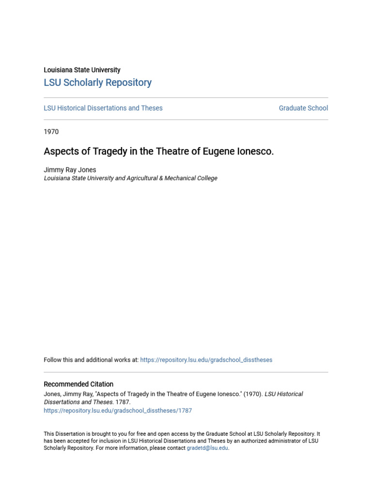 Aspects of Tragedy in The Theatre of Eugene Ionesco. | PDF | Tragedy ...