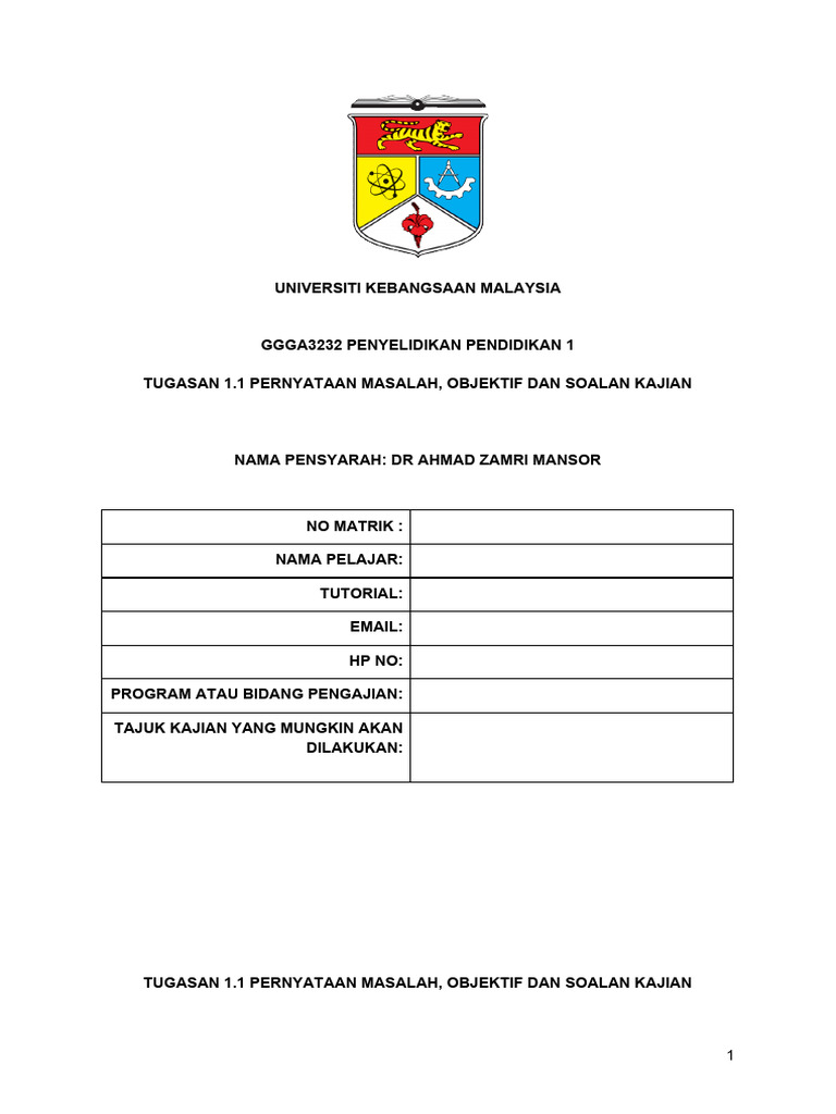 Template GGGA3232 Tugasan 1.1 (PM Objektif SK Lidikan 2021) | PDF