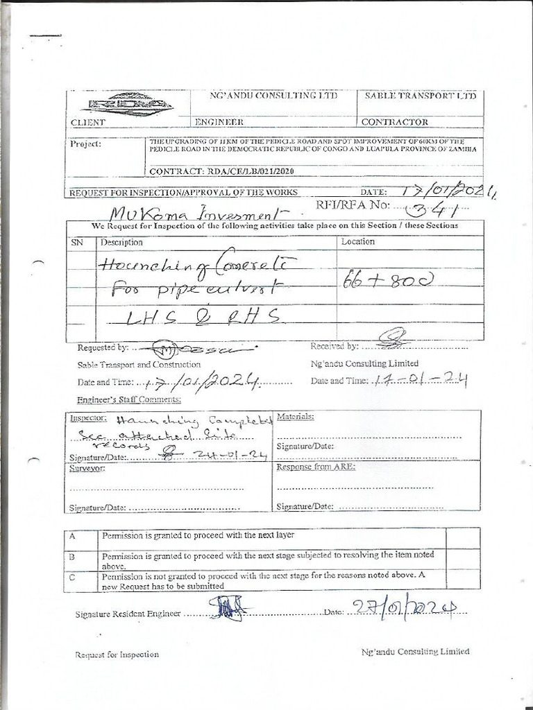 Mukoma Investment Limited - Hounching Concrete For Pipe Culvert Lhs and Rhs | PDF