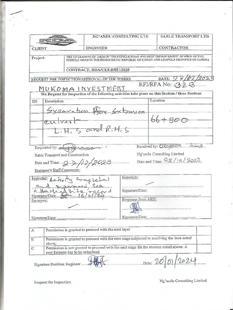 Mukoma Investment Limited - Excavation For Extension Culvert Lhs and Rhs | PDF