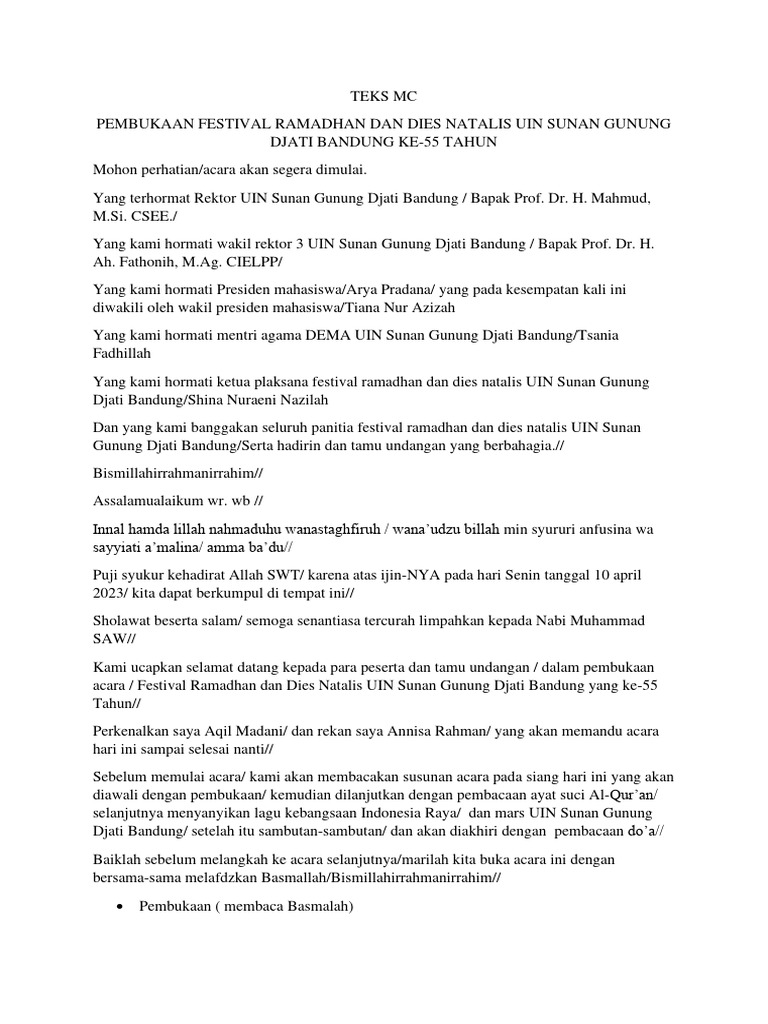 Teks MC Dies Natalis | PDF