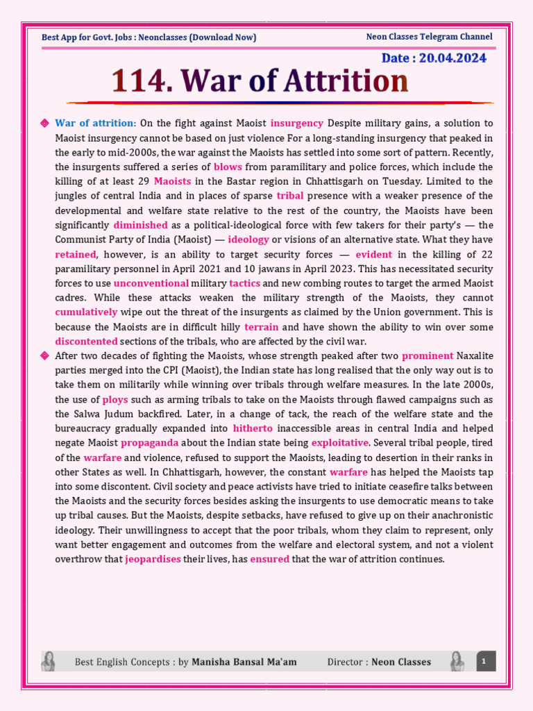 114.war of Attrition The Hindu Editorial | PDF