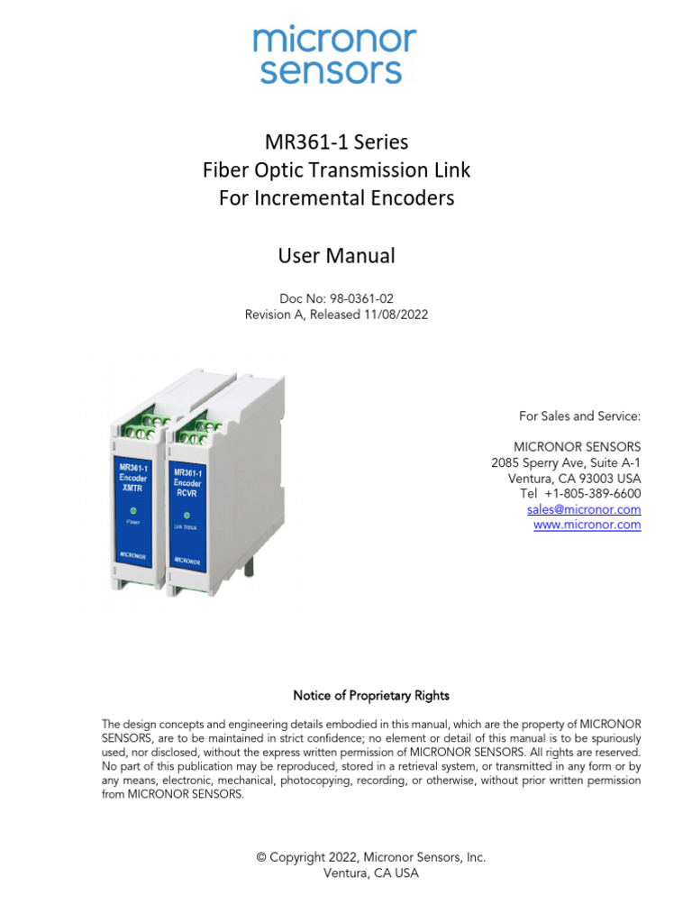 Micronor Manual MR361-1 | PDF | Electrical Connector | Optical Fiber