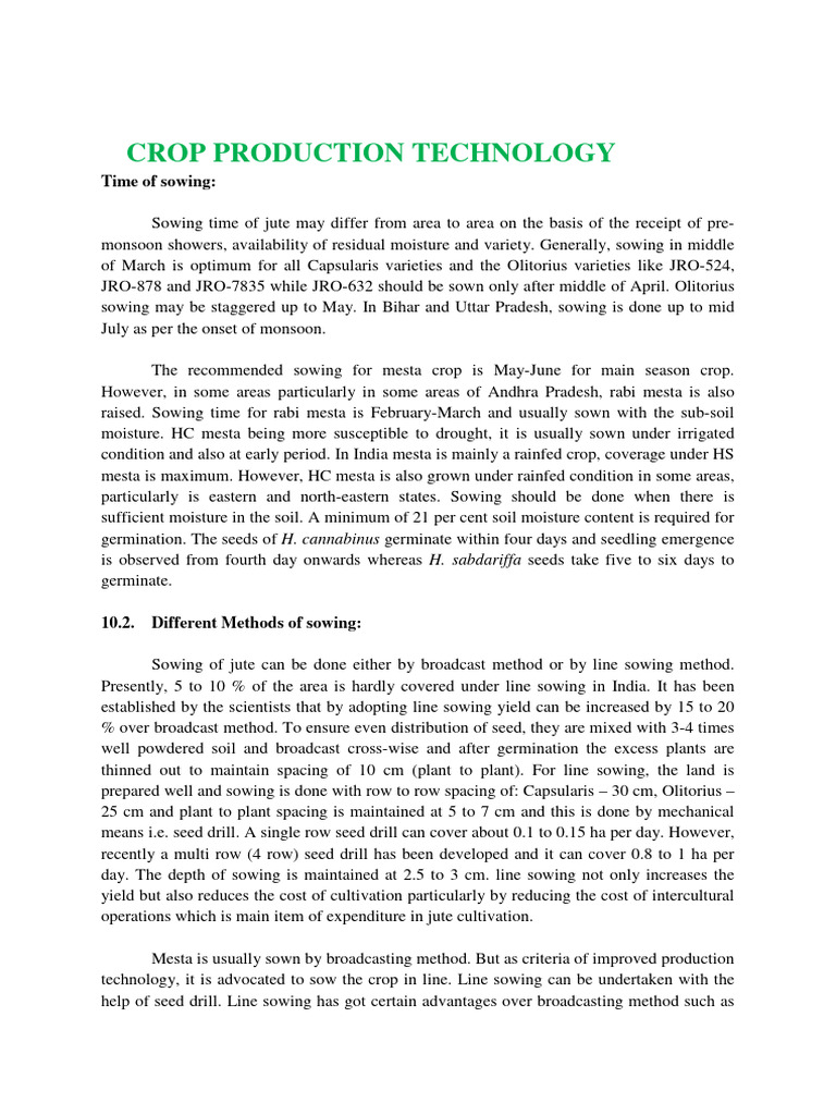 Crop Production Technology | PDF | Sowing | Tillage