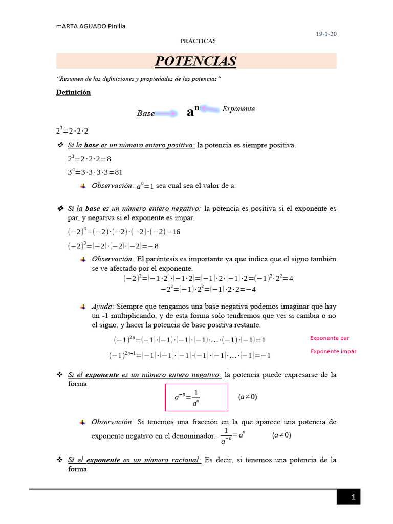 Resumen potencias | PDF | Exponenciación | Multiplicación