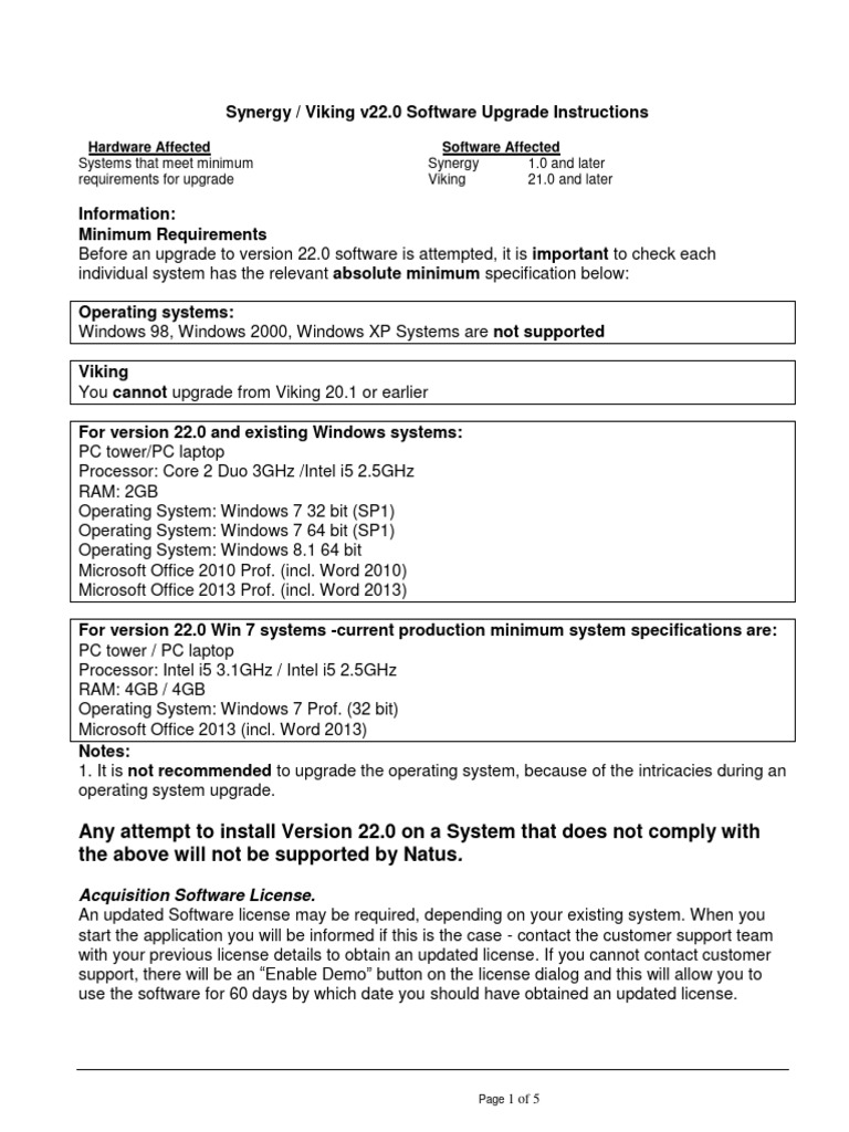 Software Upgrade Instructions Synergy-Viking v22.0 | PDF | Installation ...
