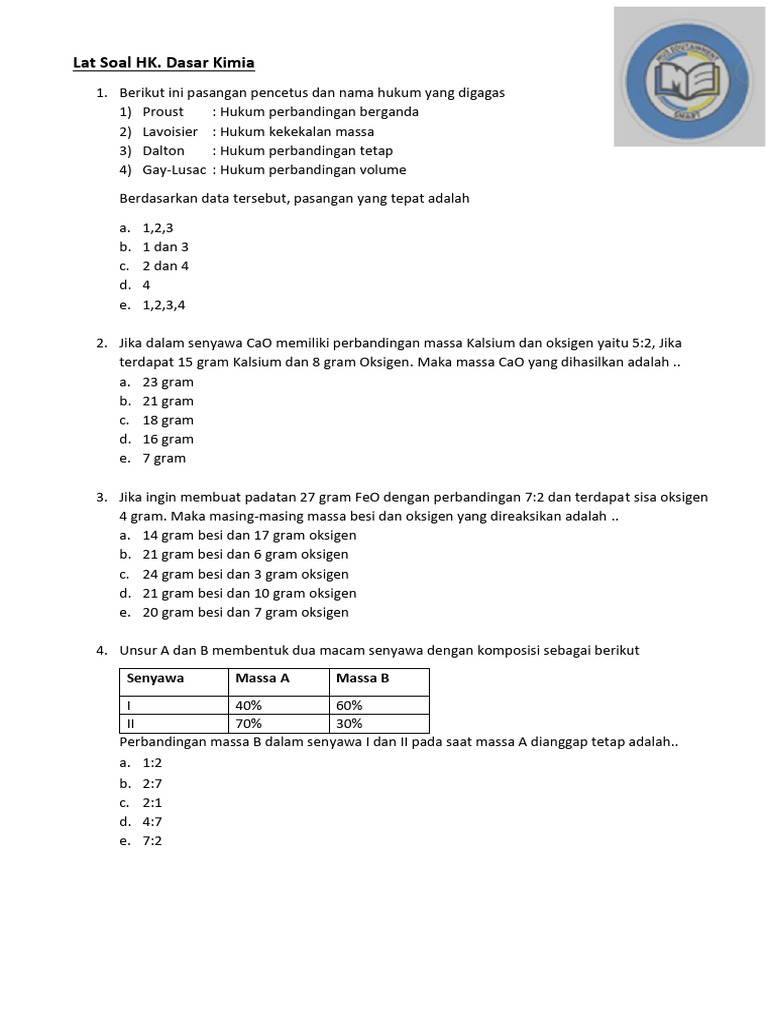 Latihan Soal Dasar Kimia | PDF | Teknologi & Rekayasa