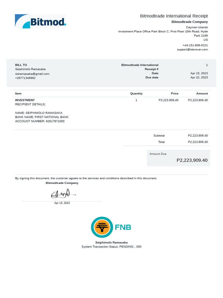 BITMODTRADE INTERNATIONAL RECEIPT | PDF | Receipt | Market (Economics)