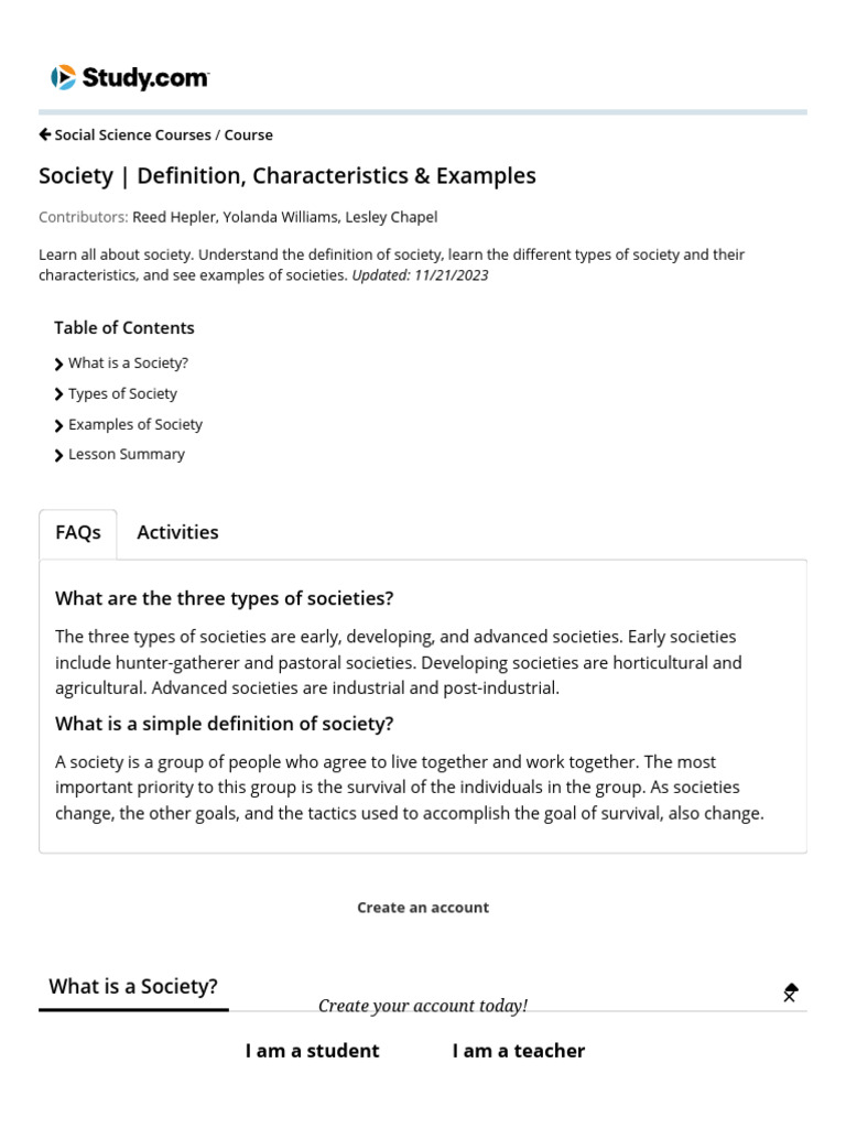 Society - Definition, Characteristics & Examples - Lesson - Stud | PDF ...