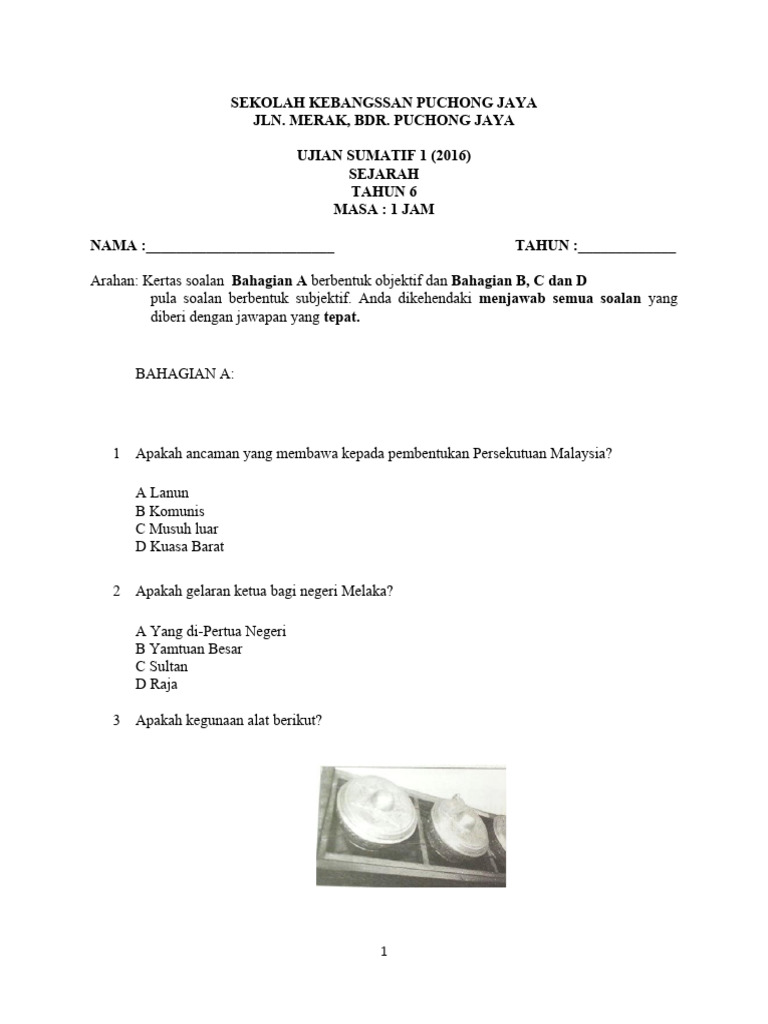 Soalan PPT T6 2016 | PDF