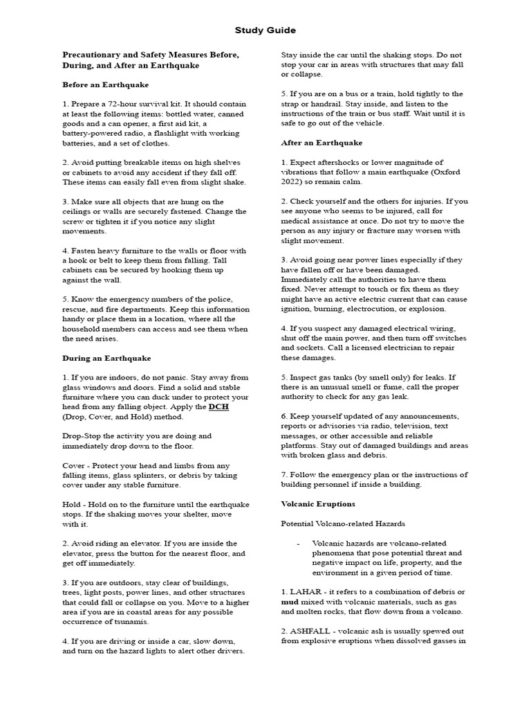 Study Guide Handouts in DRRR | PDF | Volcano | Volcanic Ash
