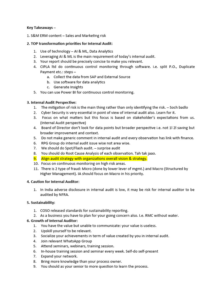 Key Takeaways | Download Free PDF | Internal Audit | Audit