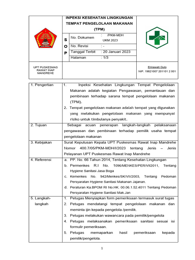 Sop Ikl TPM | PDF | Kesehatan Holistik | Sains & Matematika