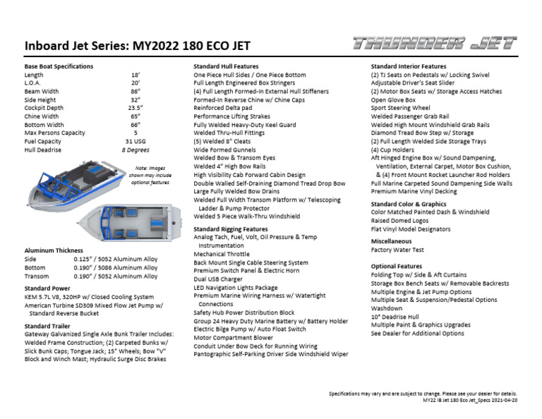 MY22 IB Jet 180 Eco Jet_Specs | PDF | Hull (Watercraft) | Vehicles