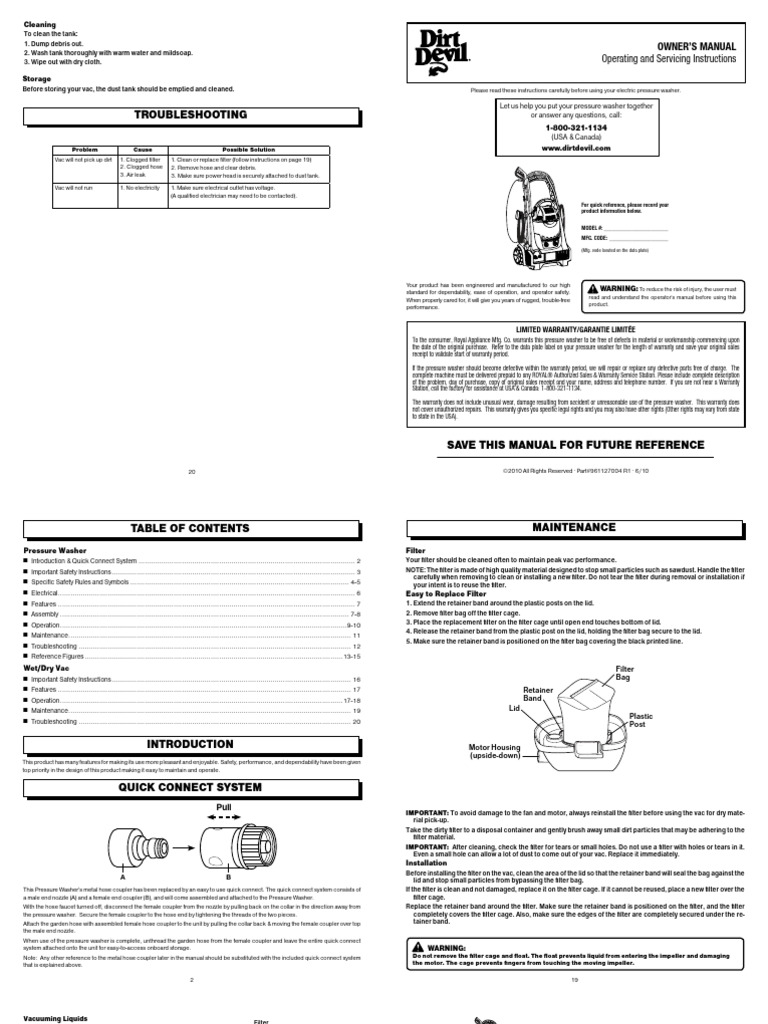 Manual Hidrolavadora Dirt Devil | PDF | Washing Machine | Ac Power ...
