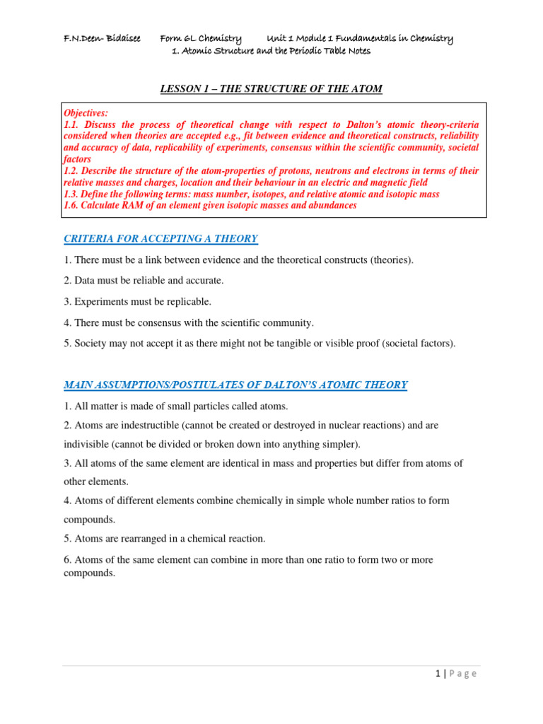 Lesson 1 The Structure of The Atom | PDF | Atoms | Atomic Nucleus