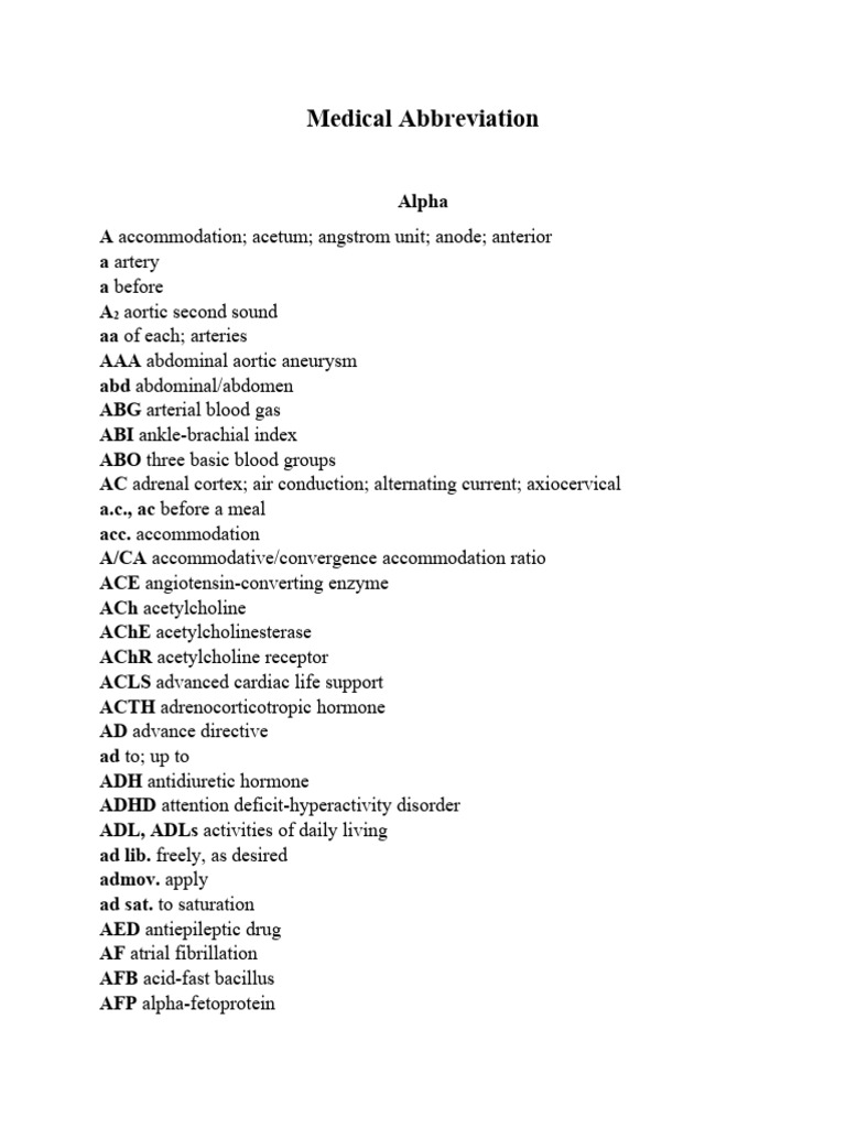 Medical Abbreviations | PDF | Heart | Coronary Artery Disease