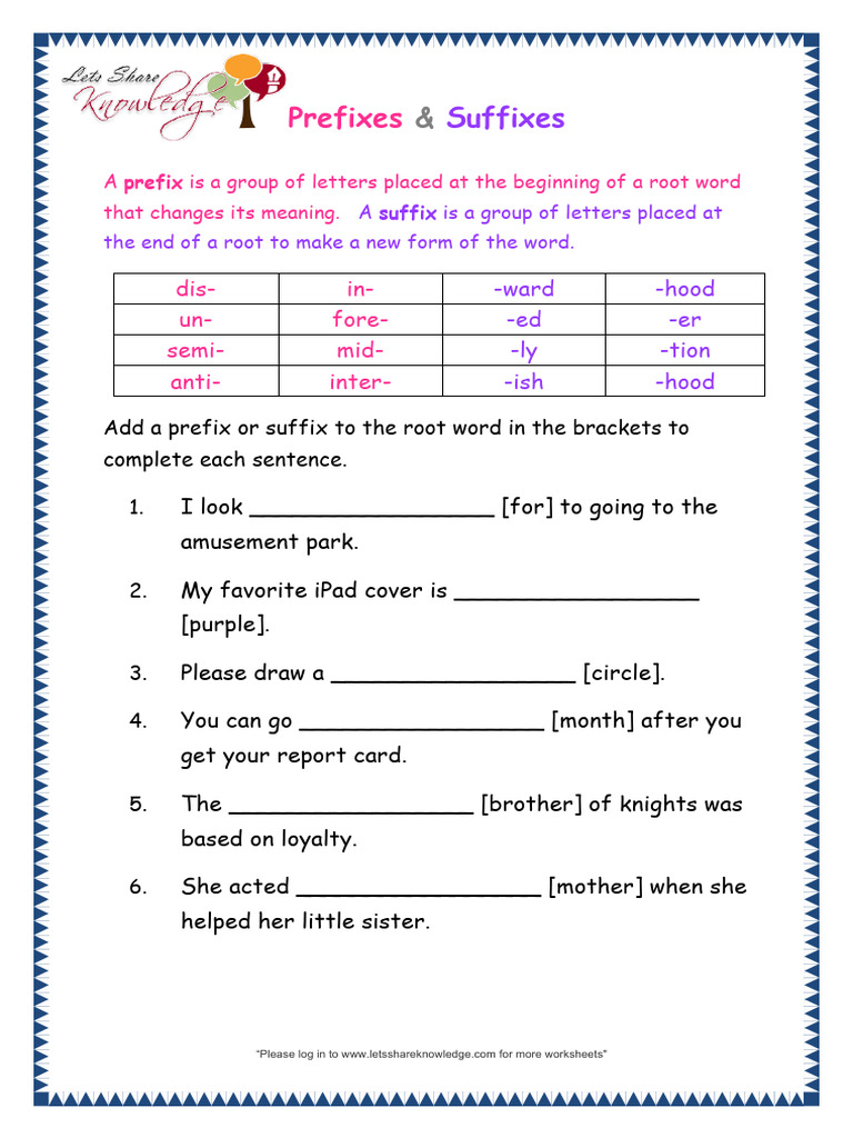 Grade 3 Grammar Worksheets Prefix Suffix 09 | PDF
