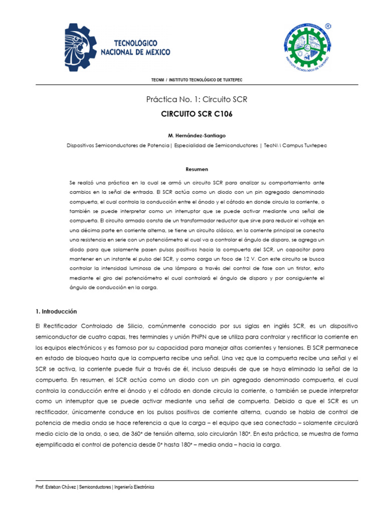 Reporte SCR Minerva Elizabeth Hernández Santiago | PDF | Corriente eléctrica | Diodo