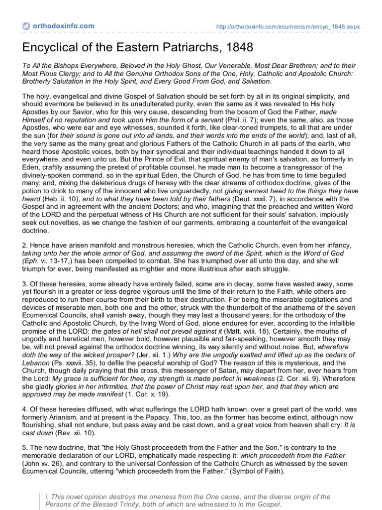 Encyclical of The Eastern Patriarchs 1848 | PDF | Pope | Eastern ...