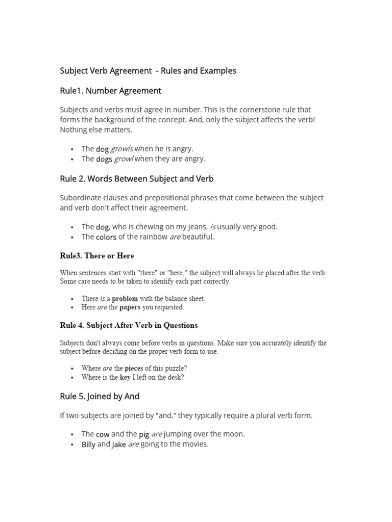 Subject Verb Agreement - Rules | PDF | Grammatical Number | Plural